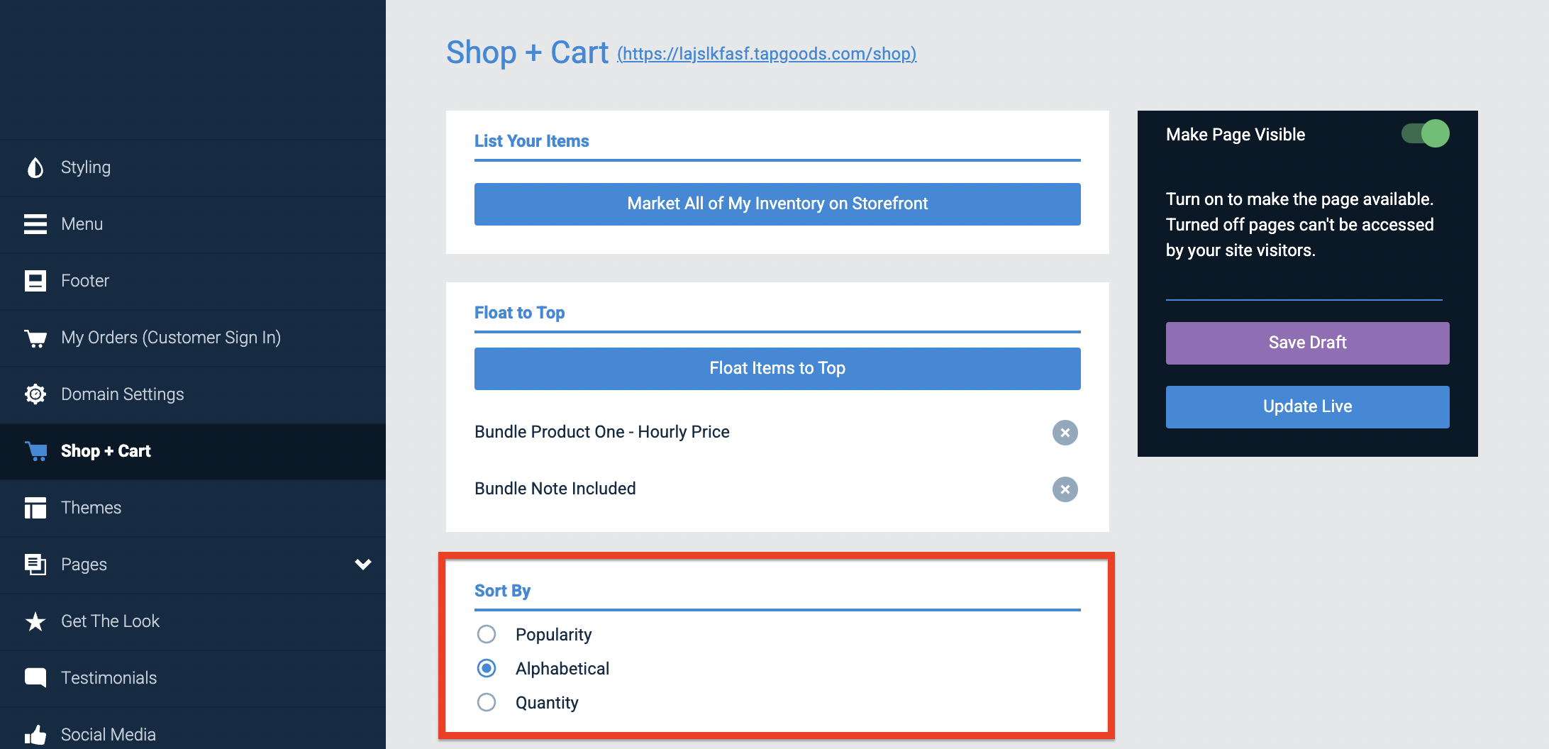 How To: Sort Inventory in Storefront – TapGoods