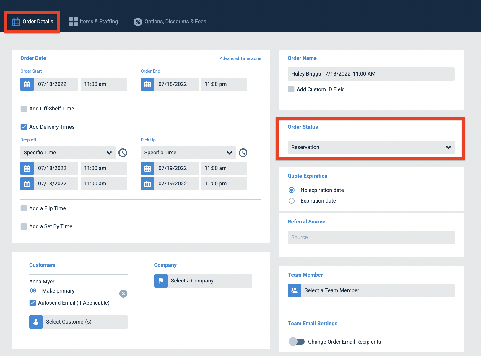 How To: Change the Order Status of an Order in the Order Form – TapGoods