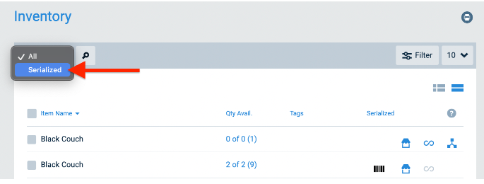 How To: Apply Bulk Actions to Serialized Items on the Items Page – TapGoods