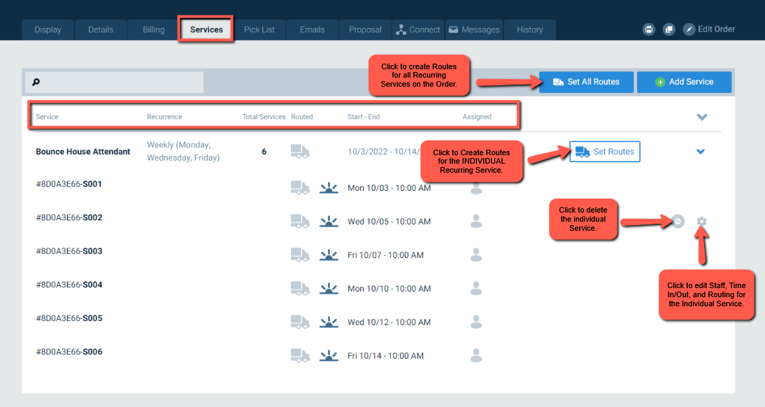 Services Tab on Orders in TapGoods PRO – TapGoods