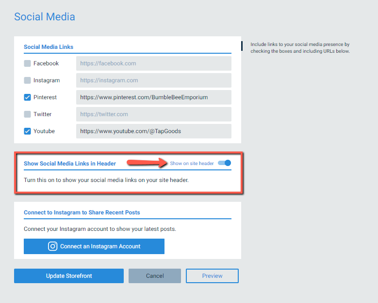 How To: Add Social Media to the Storefront Header – TapGoods