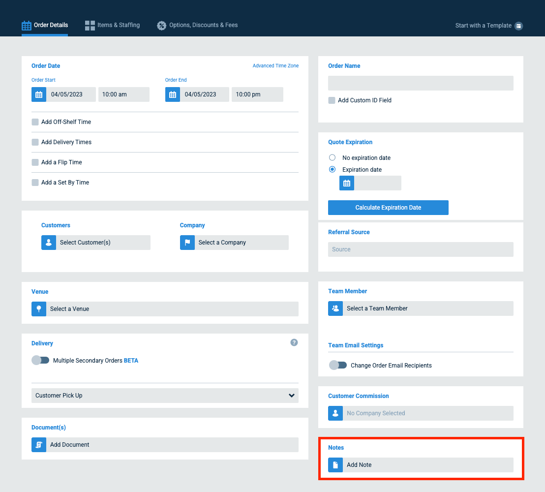 Order Settings: Default Note Configuration – TapGoods
