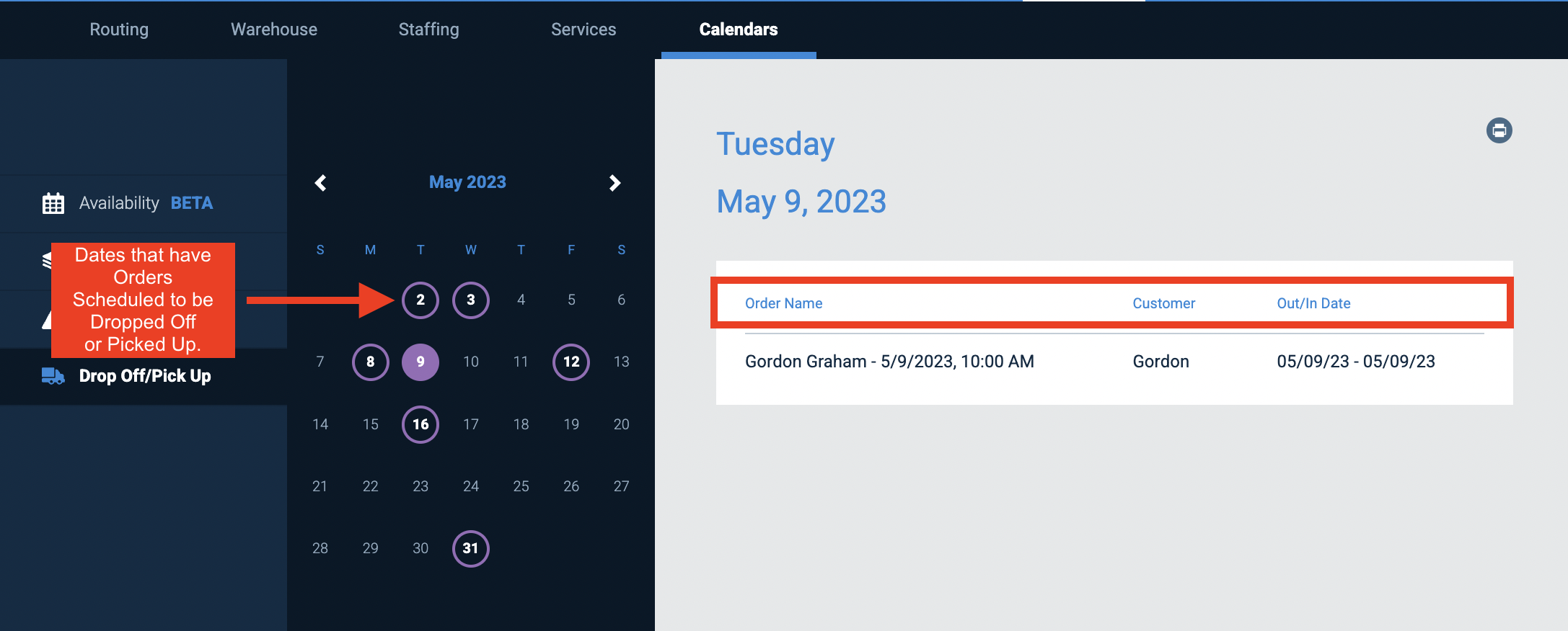 Drop Off/Pick Up Calendar in TapGoods PRO – TapGoods