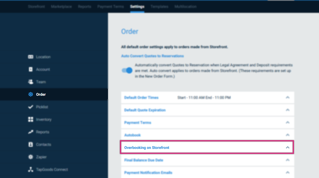 Order Settings: Overbooking on Storefront – TapGoods