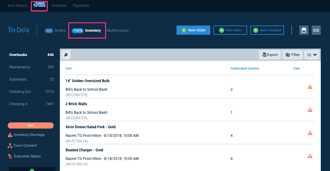 To-Do's: Inventory Page – TapGoods