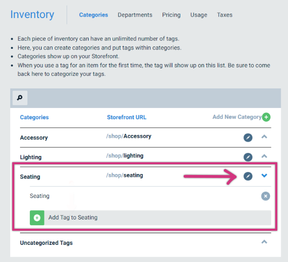 How To: Add Tags to Inventory Categories – TapGoods