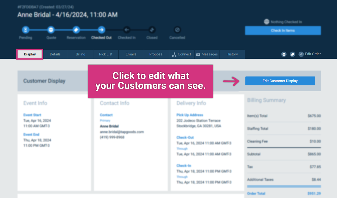 What is the Display tab on an Existing Order? – TapGoods