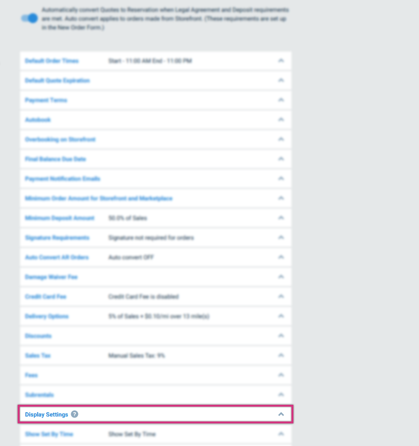 Order Settings: Display Settings – TapGoods