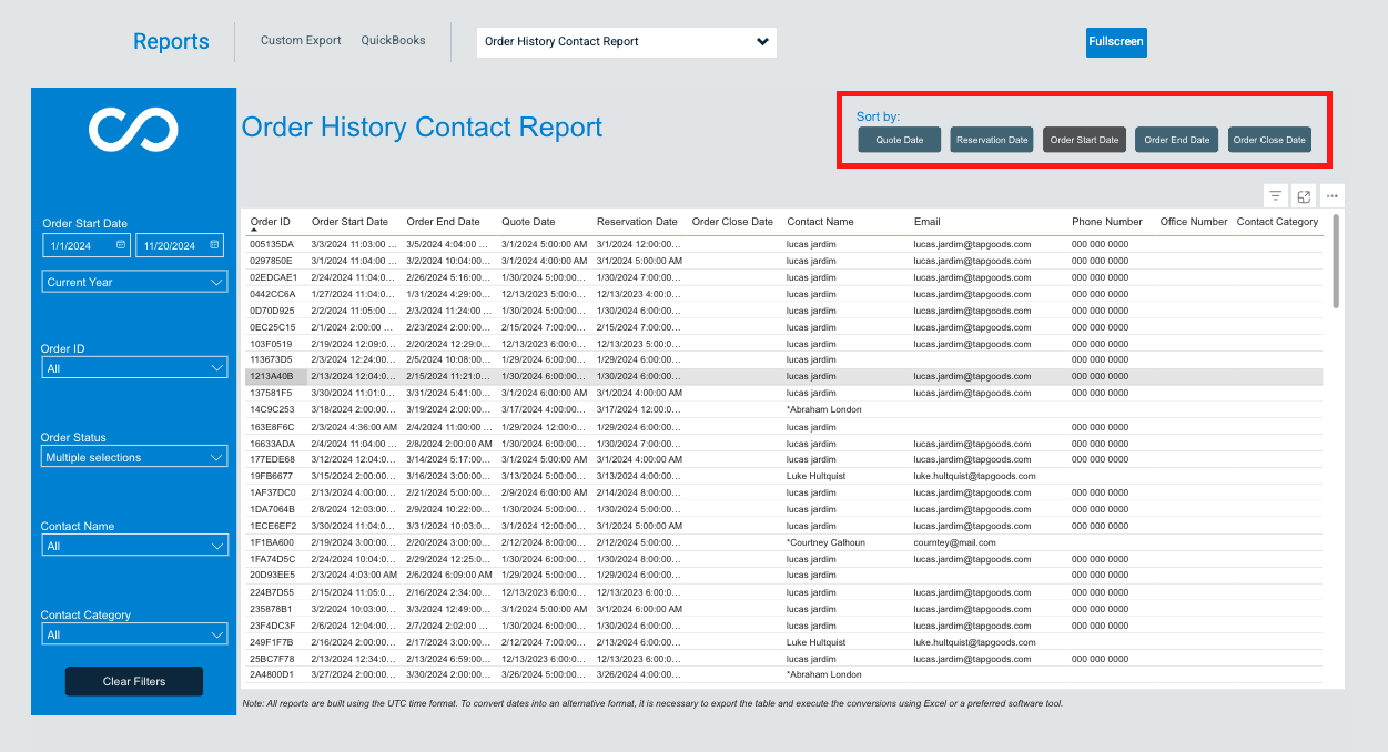 [BI Reports] Order History Contact Report in TapGoods PRO – TapGoods