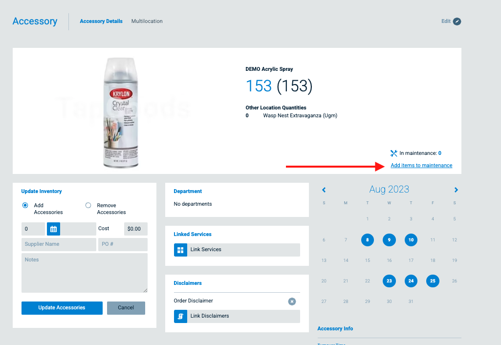 How To: Move Accessories to Maintenance from Accessory Details – TapGoods
