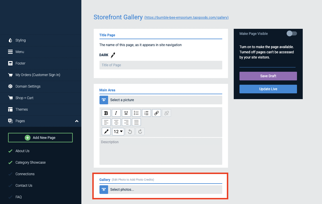 How To: Create a Gallery Page for Storefront – TapGoods