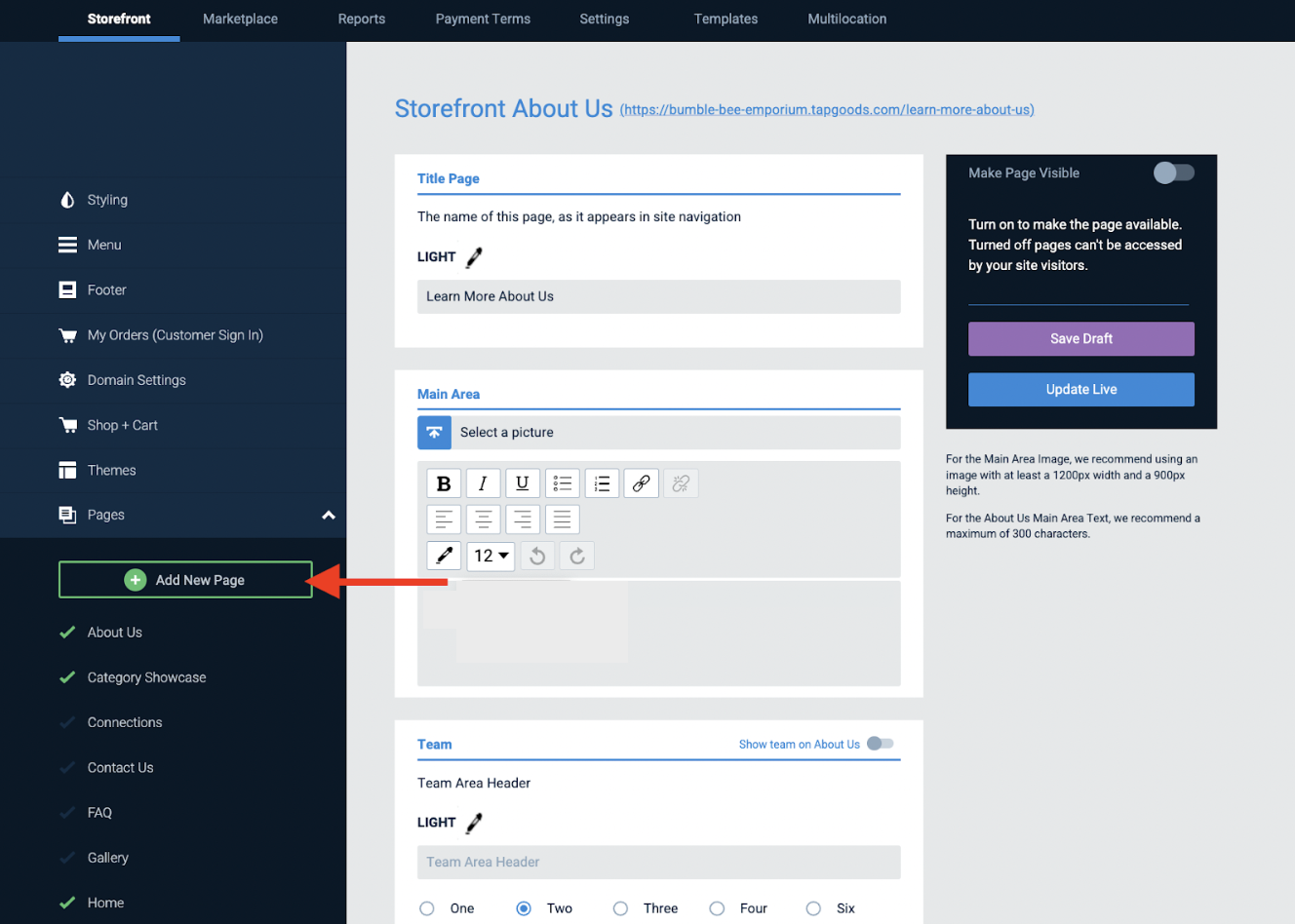 How To: Create a Connections Page for Storefront – TapGoods