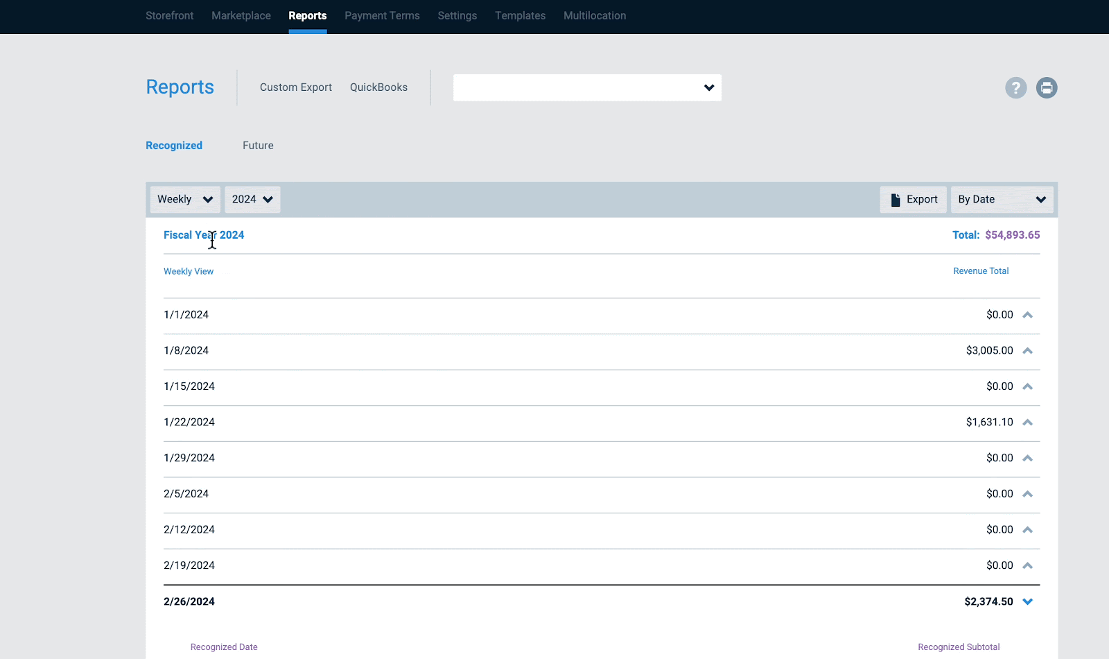 Revenue Report in TapGoods PRO – TapGoods