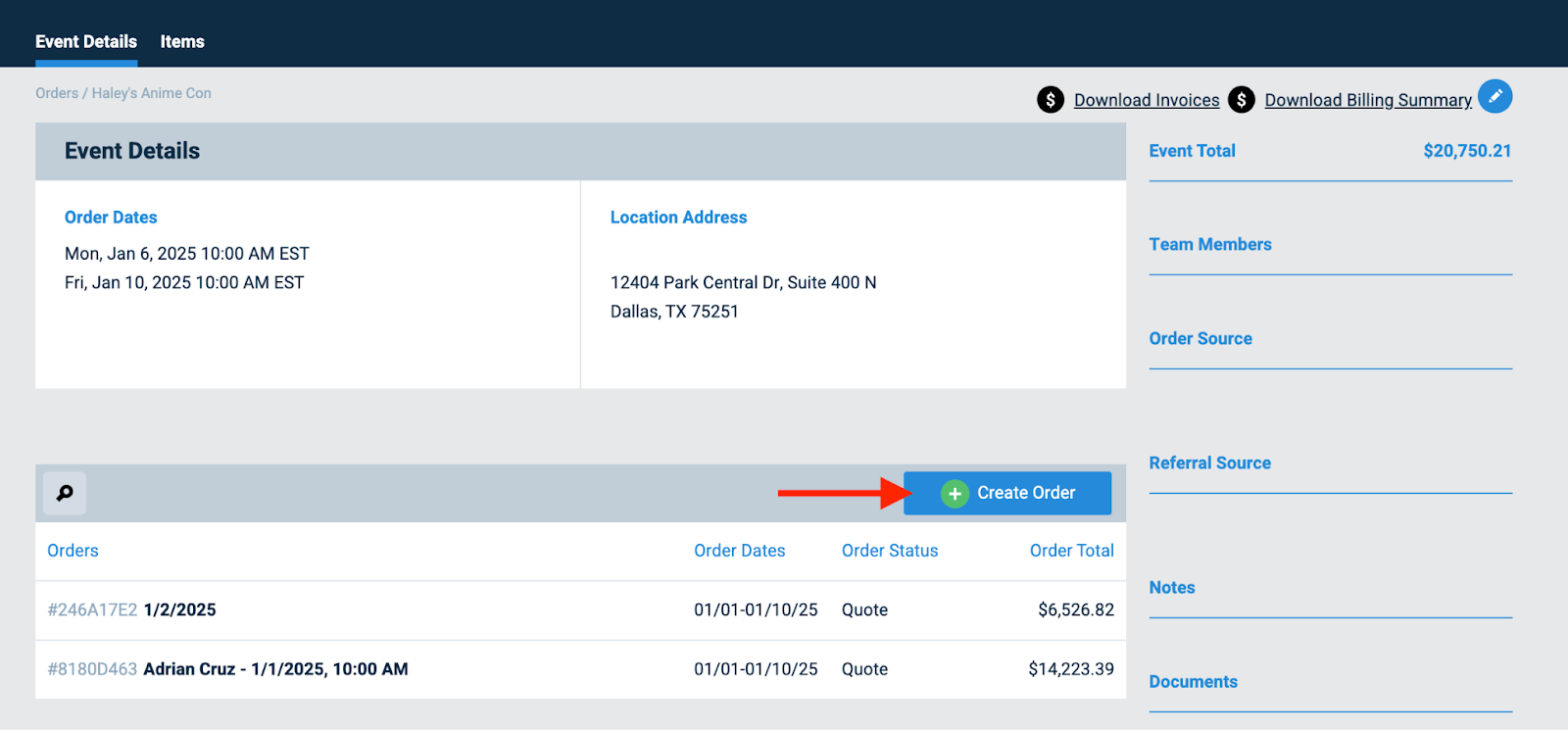 Adding Orders to Events – TapGoods